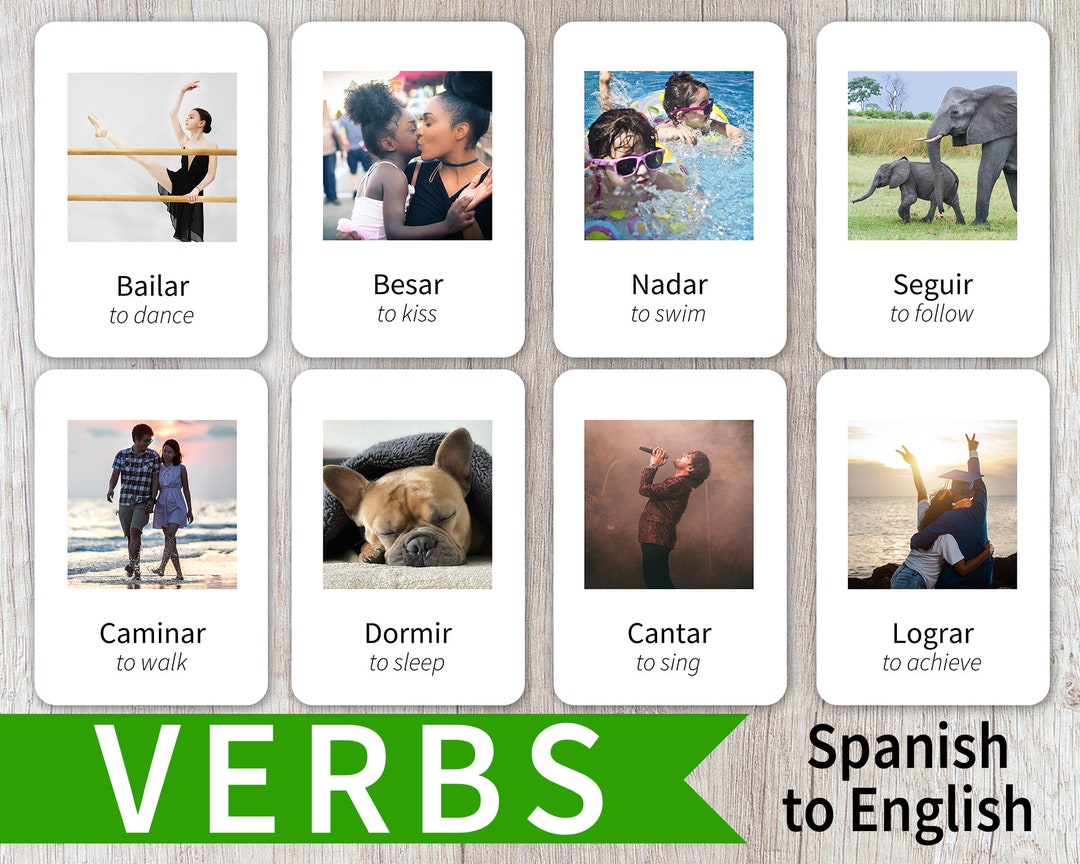 36 Spanish & English Verb Flashcards Printable Spanish - Etsy