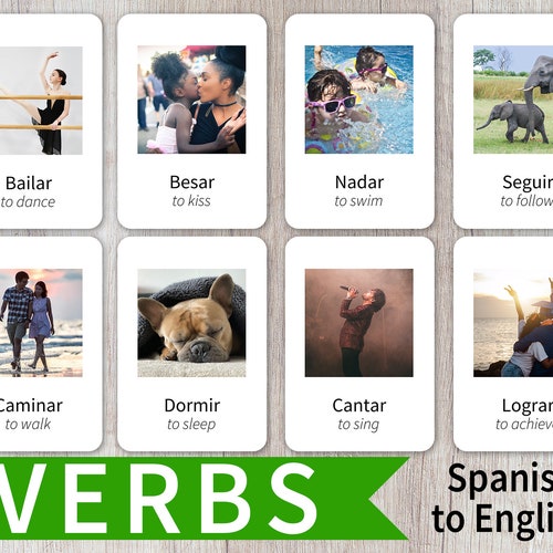36 Spanish & English Verb Flashcards Printable Spanish - Etsy