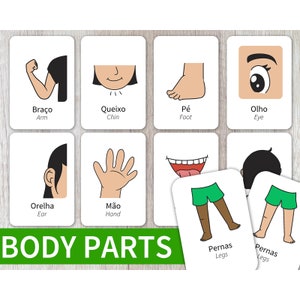 34 Portuguese & English Body Parts Brazil Flashcard Printable - Etsy