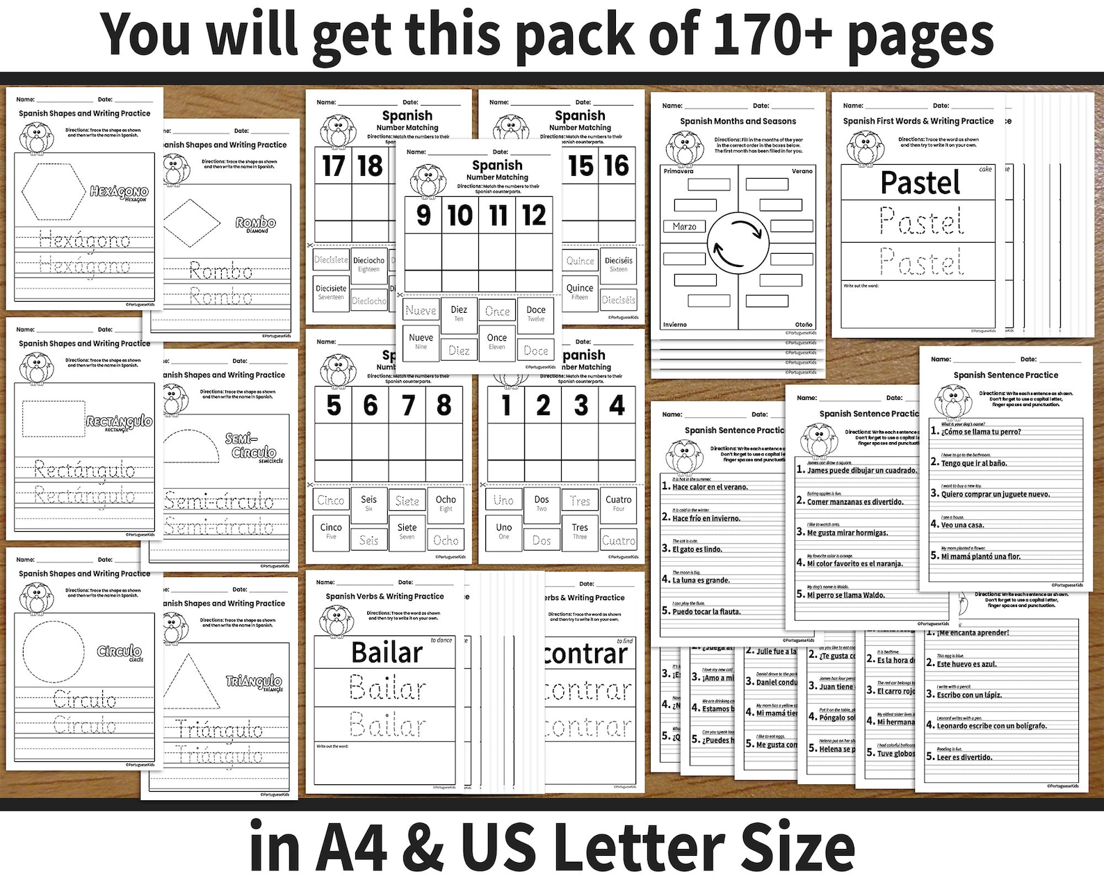 Spanish Worksheet Learning Bundle 170 Spanish Vocabulary - Etsy