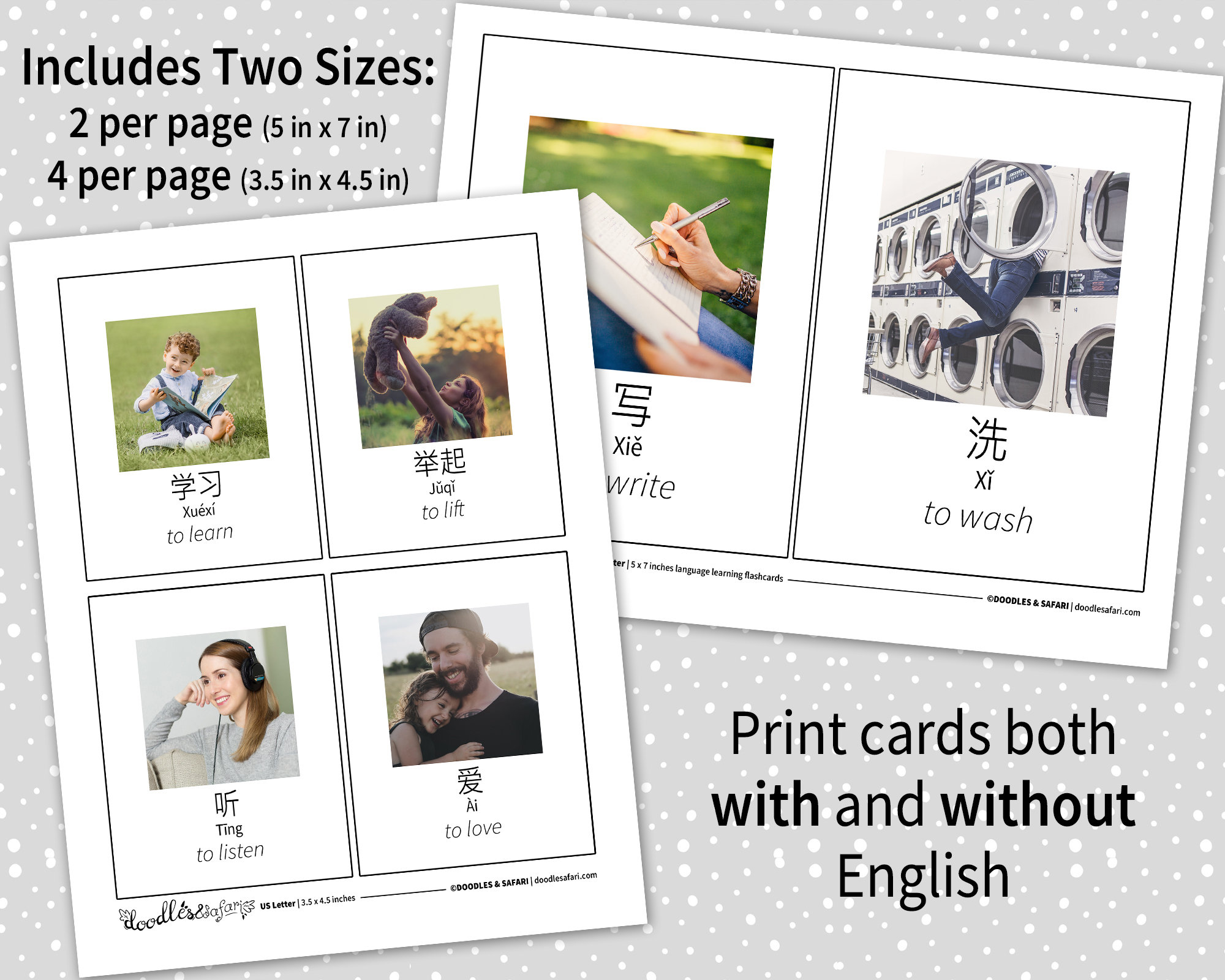38 Mandarin & English Bilingual Verbs Flashcard Printable Learn ...