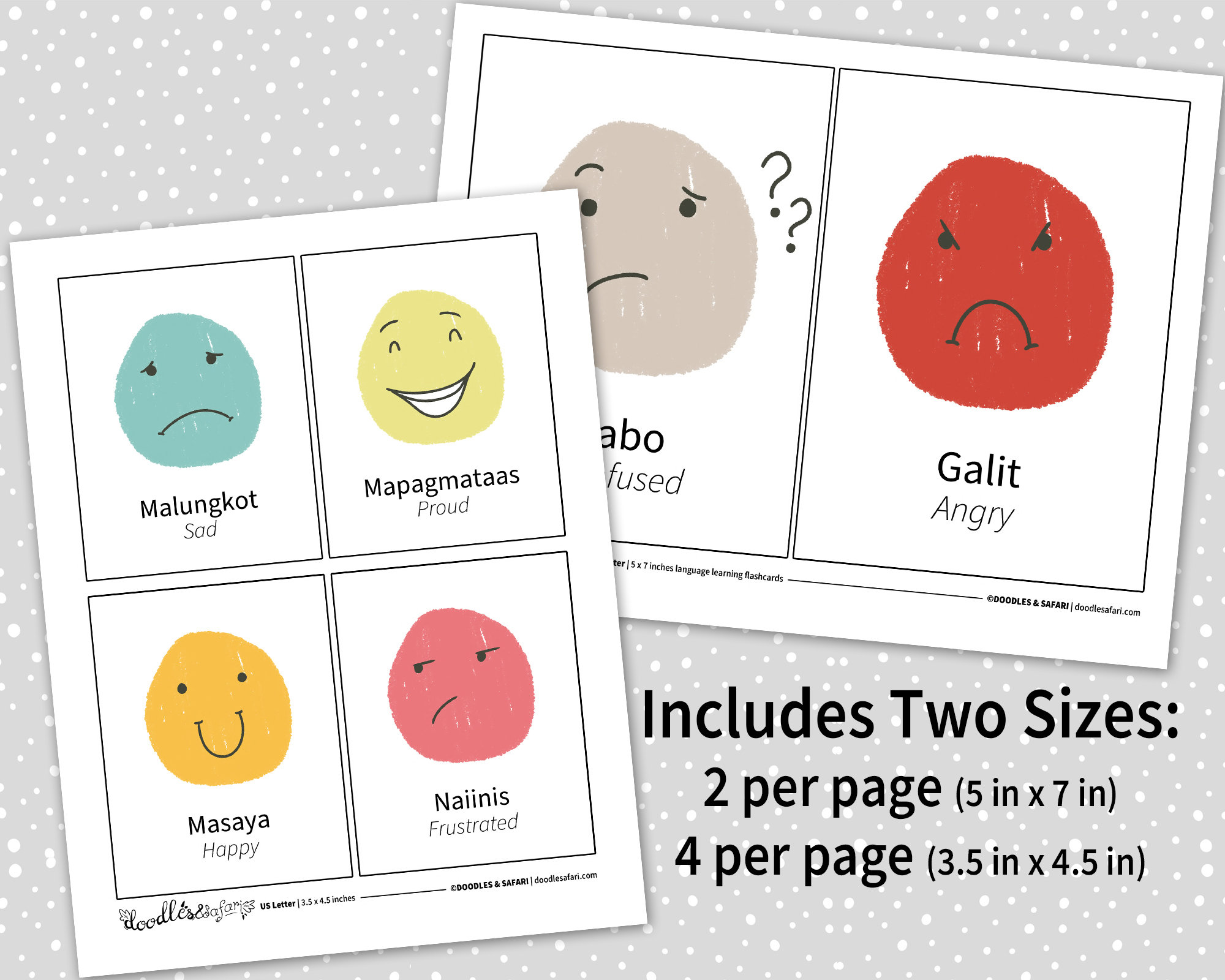 Filipino Emotions Bilingual Flashcards Printable Filipino Tagalog ...