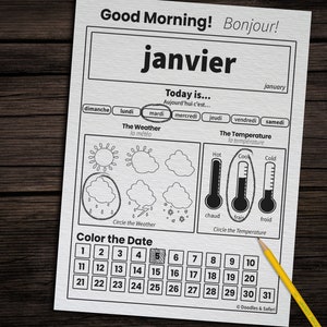 12 French Calendar Worksheets for Kids Printable French Circle Time ...