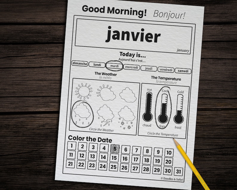 12 French Calendar Worksheets for Kids | Printable French Circle Time ...