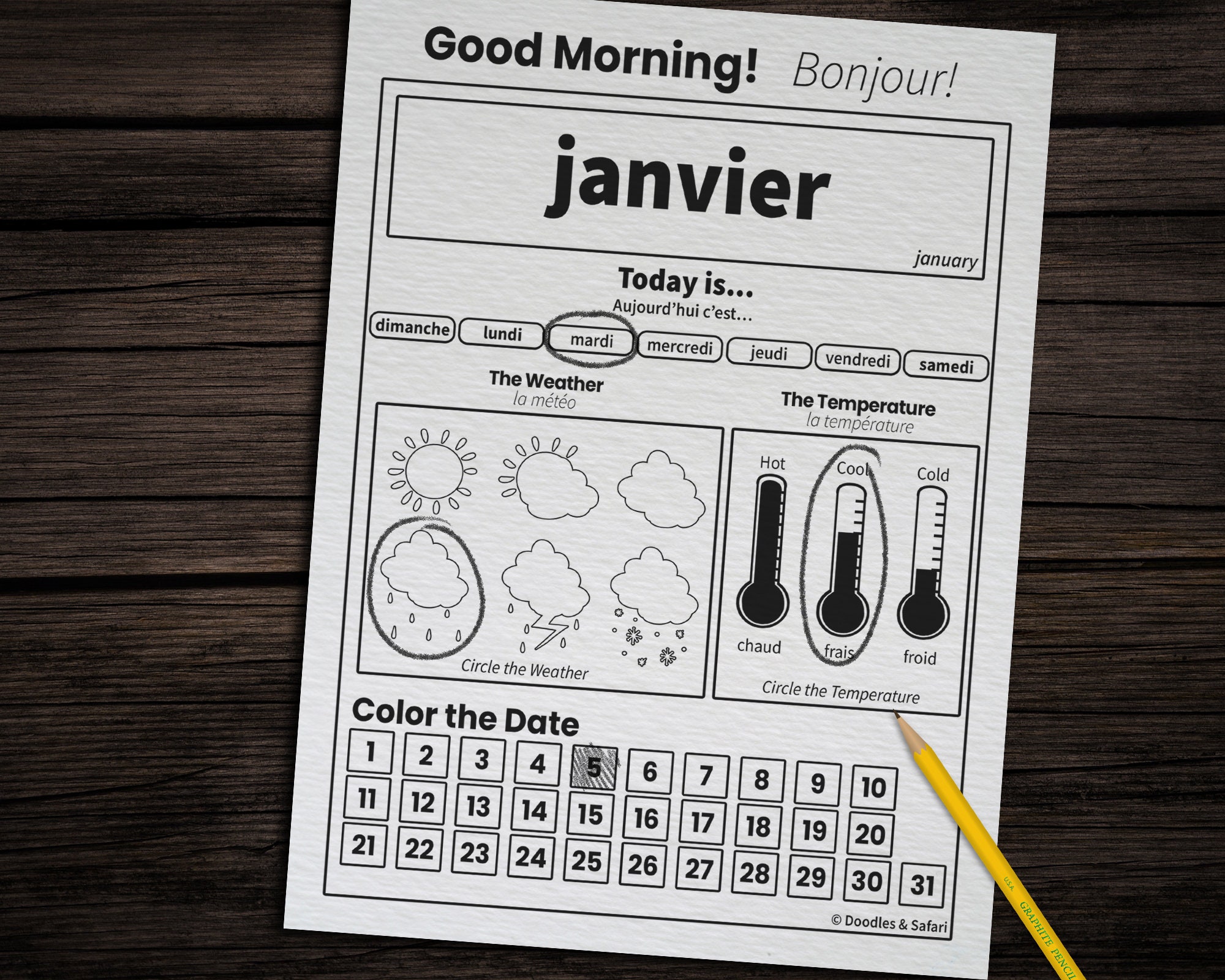 12 French Calendar Worksheets for Kids | Printable French Circle Time ...