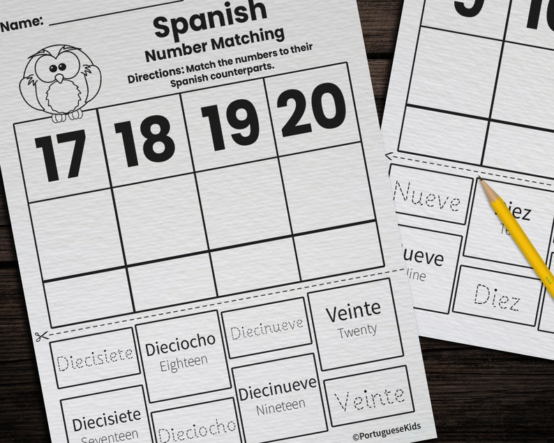 1-20 Spanish Number Matching Worksheets for Kids 5 Printable - Etsy