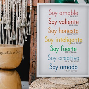 Spanish & English Affirmations Poster Printable Preschool Spanish Kid ...