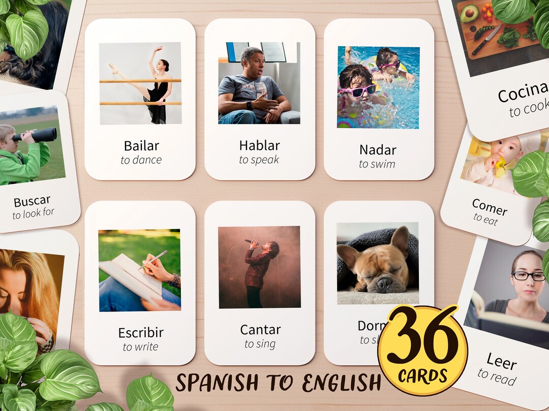 36 Spanish & English Verb Flashcards | Printable Spanish Language ...