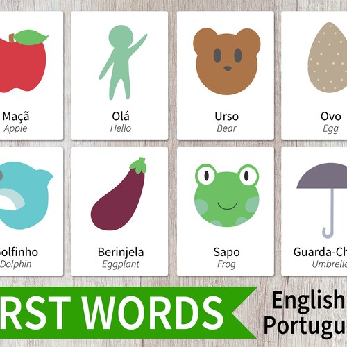 English Portuguese Bilingual Animal Flash Cards Printable - Etsy