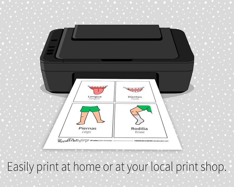 Spanish & English Bilingual Body Parts Flashcard Printable | Preschool ...