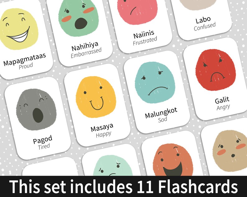 Filipino Emotions Bilingual Flashcards Printable Filipino Tagalog ...
