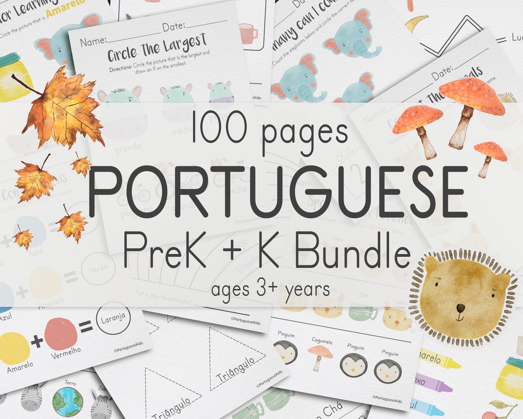 Portuguese Prek + K Bundle, 100 Pages | Portuguese Preschool ...