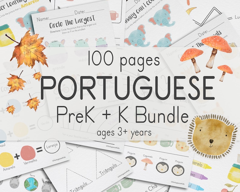 Portuguese Prek + K Bundle, 100 Pages | Portuguese Preschool ...
