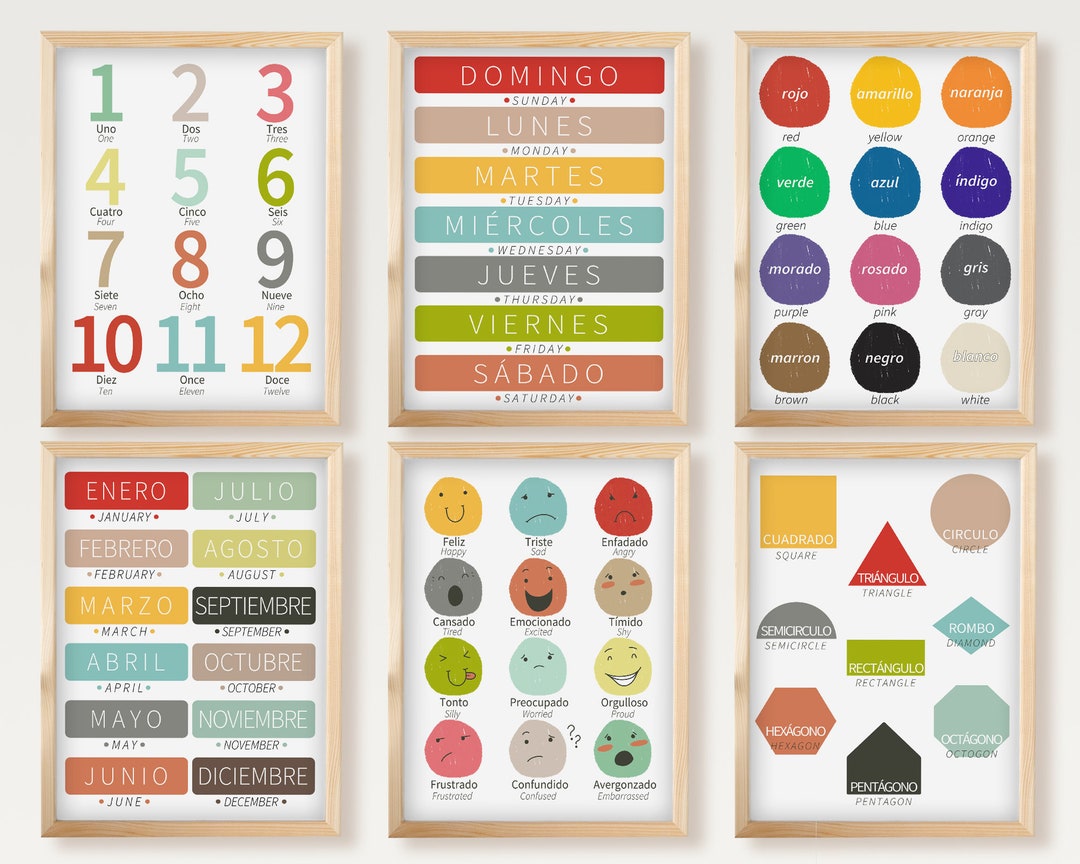 Spanish & English Decor, Set of 6 Homeschool Prints | Preschool ...