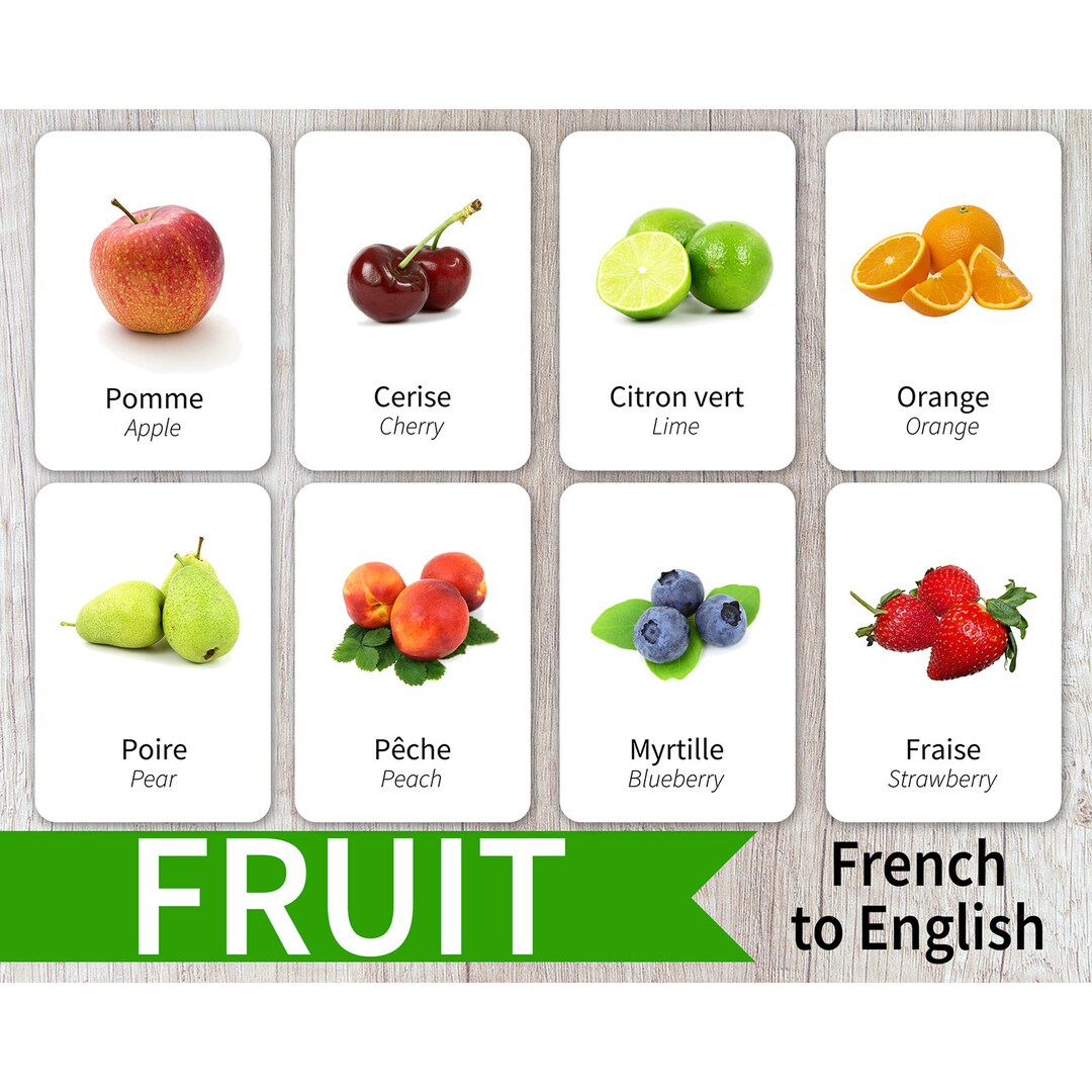 20 French & English Bilingual Fruit Flashcard Printable - Etsy