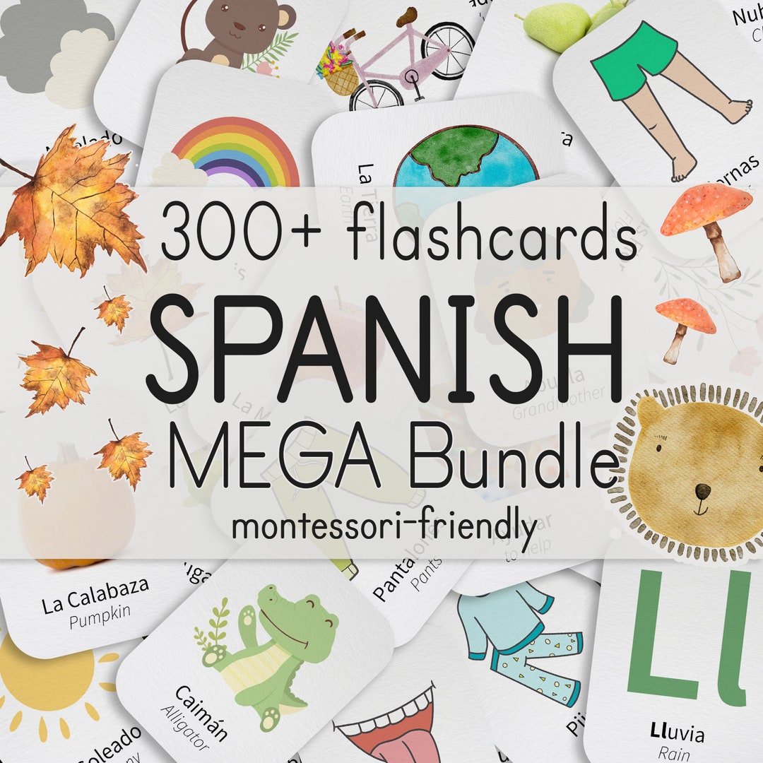 Learning Spanish Bundle | 300+ Spanish Flashcards for Kids | Printable ...