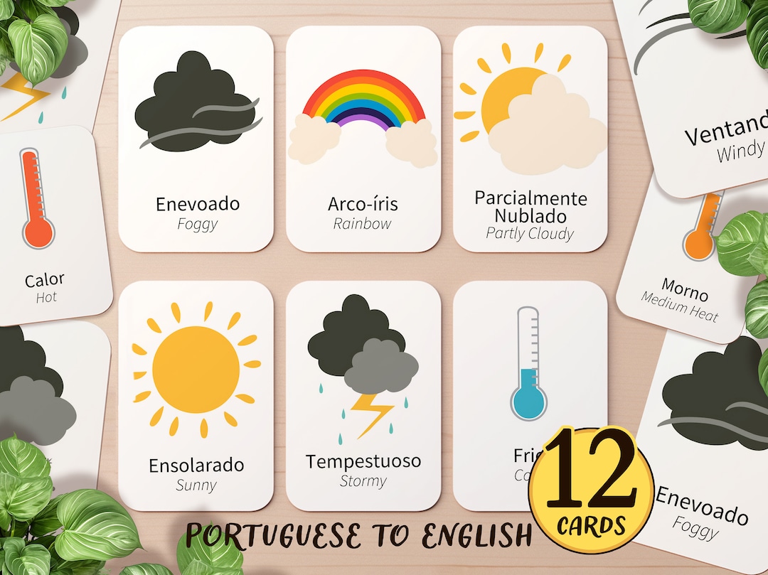 12 Portuguese & English Weather Flashcard Printable | Brazil Child ...