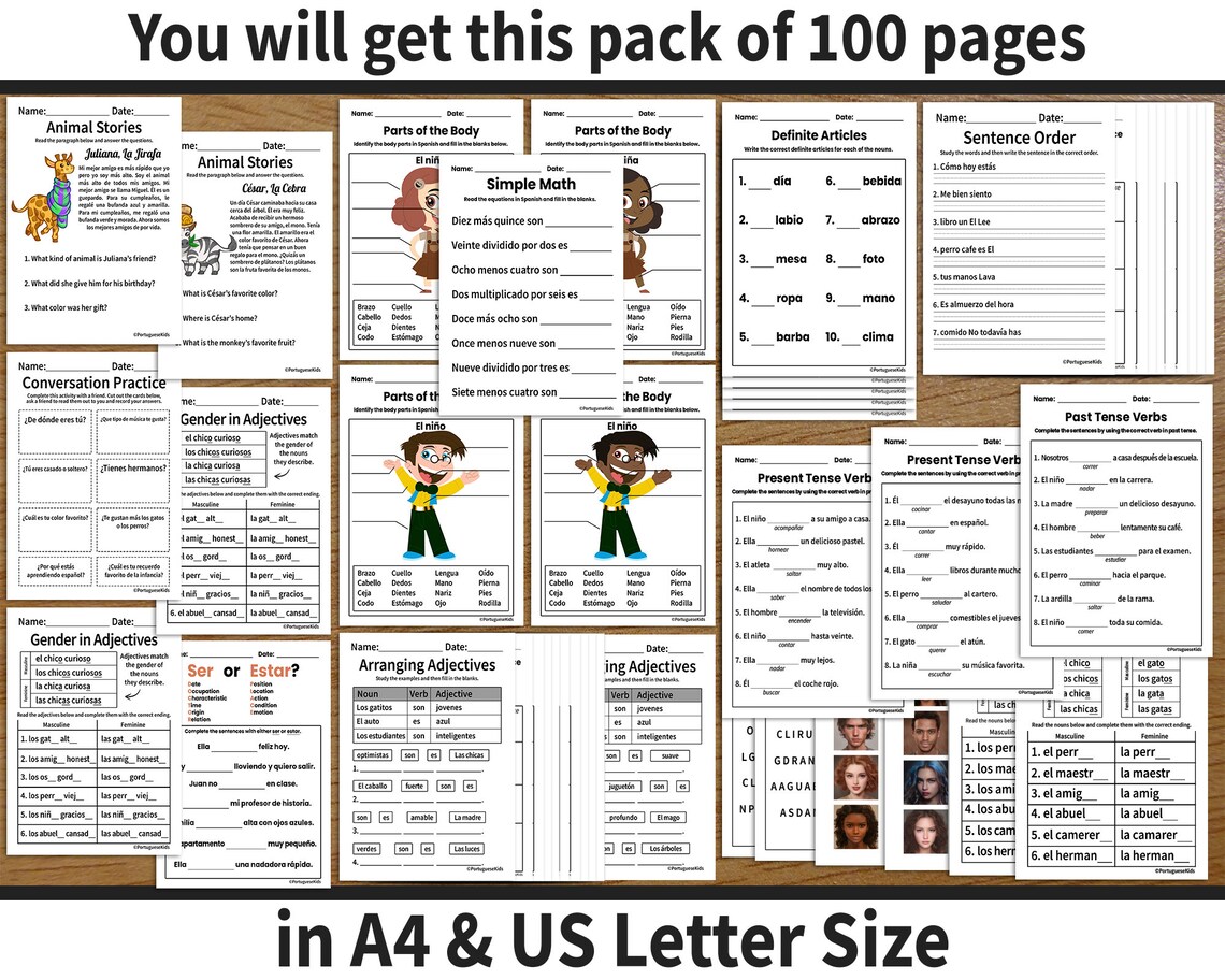 Spanish Intermediate Worksheet Bundle 100 Spanish Vocabulary - Etsy