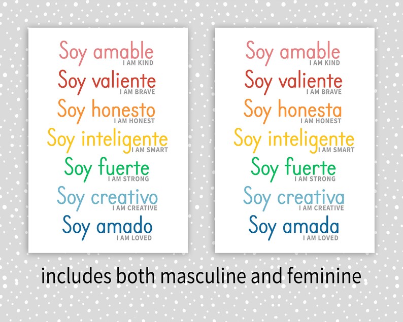 Spanish & English Affirmations Poster Printable Preschool - Etsy