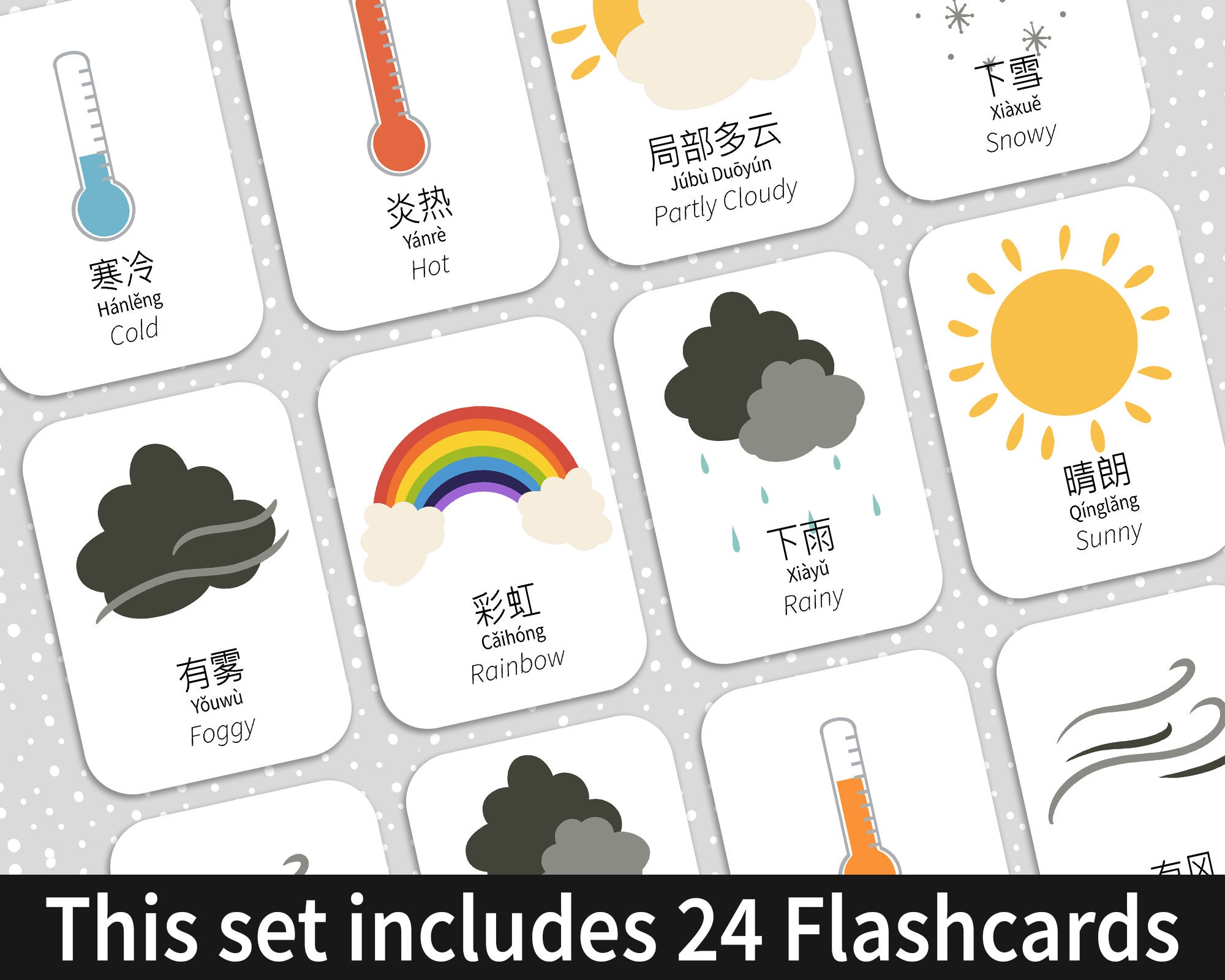 Weather in Mandarin Chinese & English: Bilingual Flashcards for Kids ...