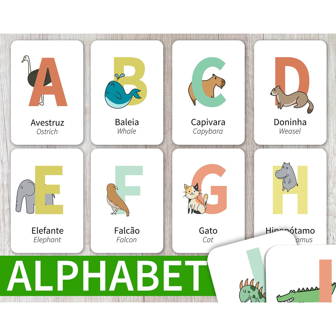26 Portuguese & English ABC Bilingual Flashcards Printable - Etsy