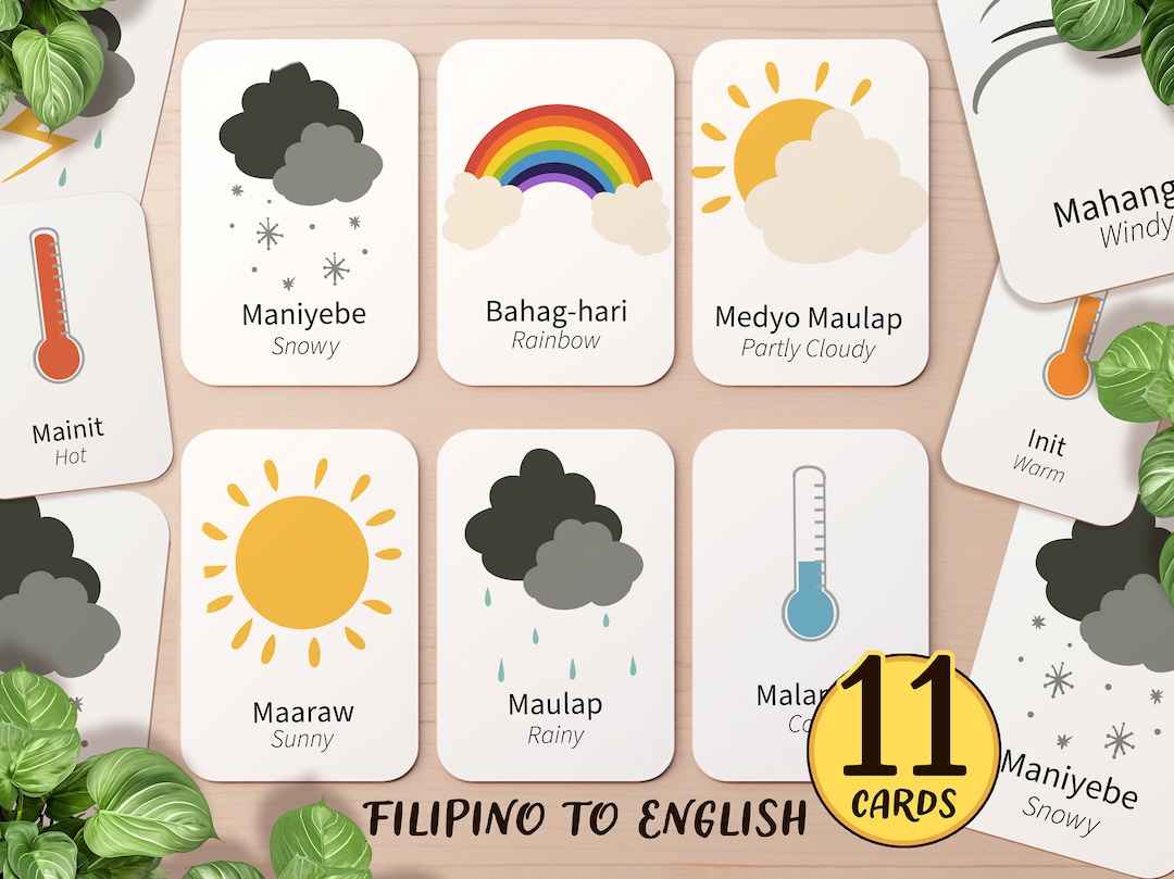 11 Filipino & English Weather Bilingual Flashcards for Kids | Learn ...