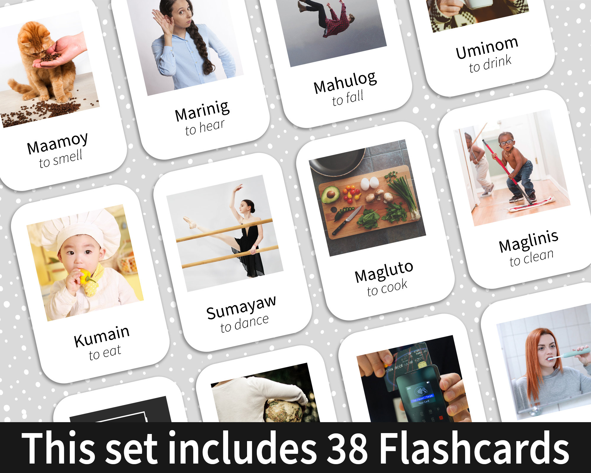 38 Filipino & English Verbs: Filipino Bilingual Flashcards for Kids ...