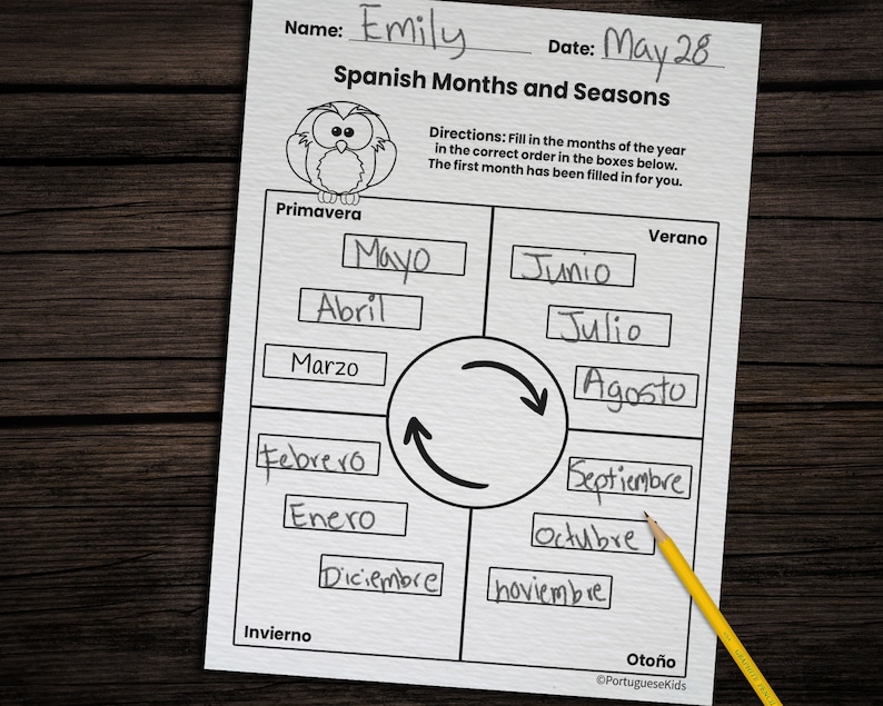 17 Spanish Months & Seasons Worksheets for Kids Printable - Etsy