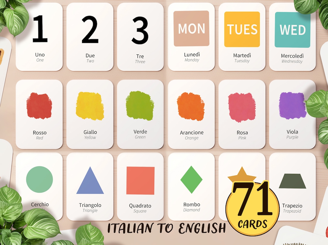 71 Italian & English BUNDLE Flashcards Printable | Italian Preschool ...