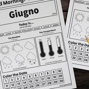 12 Italian Calendar Worksheets for Kids Printable Italian Circle Time ...