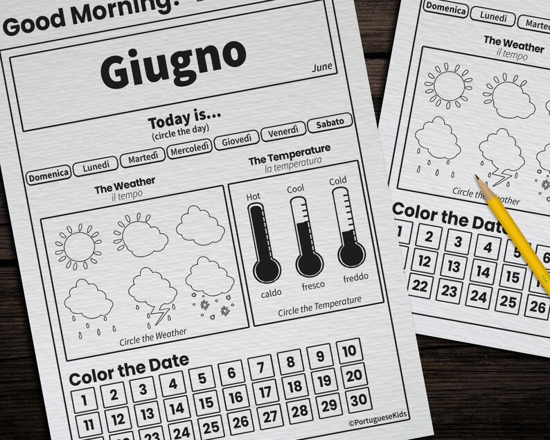 12 Italian Calendar Worksheets for Kids | Printable Italian Circle Time ...