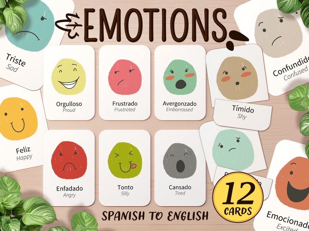 12 Tarjetas bilingües de emociones en español e inglés Imprimibles ...