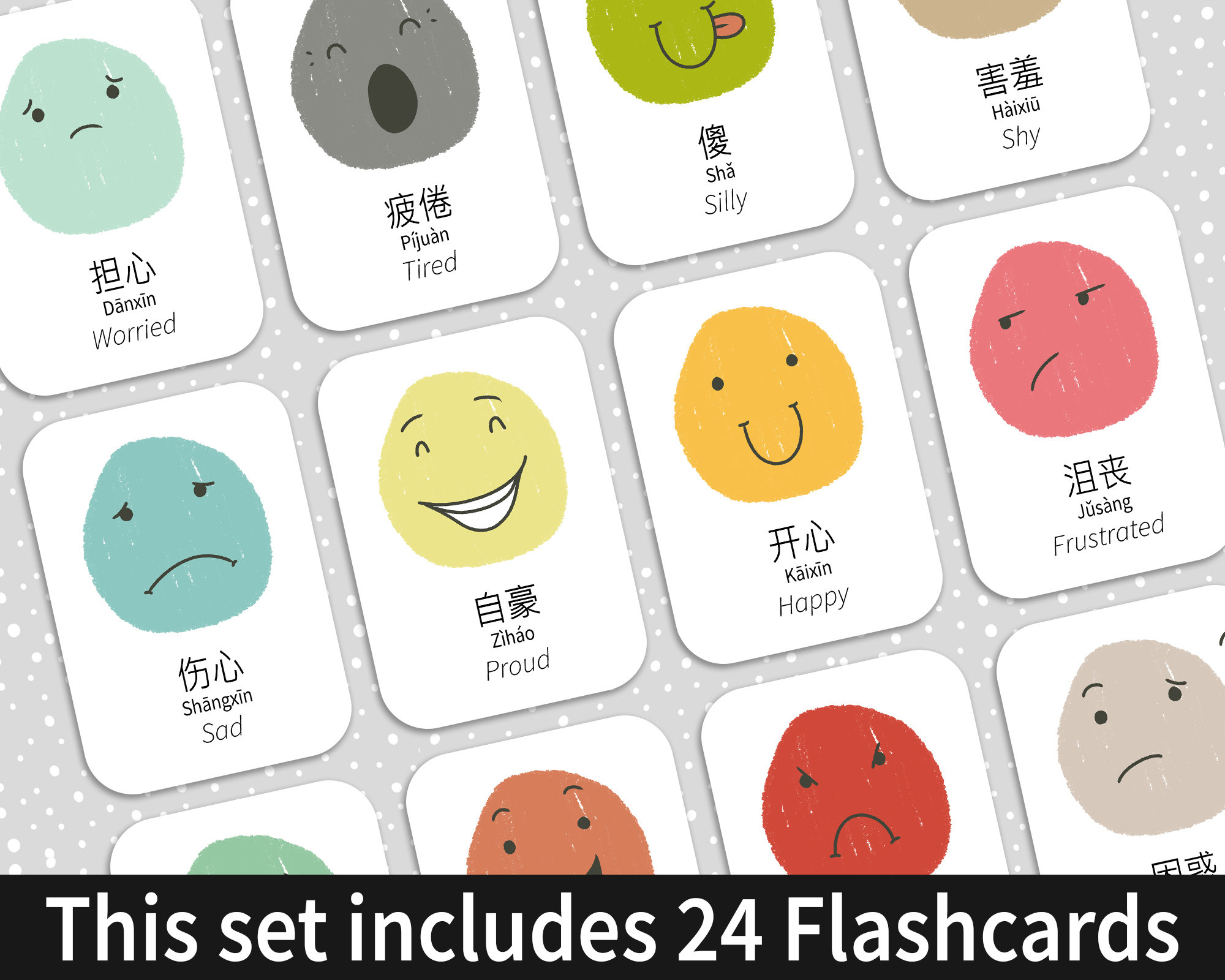Emotions in Mandarin Chinese & English: Bilingual Flashcards for Kids ...