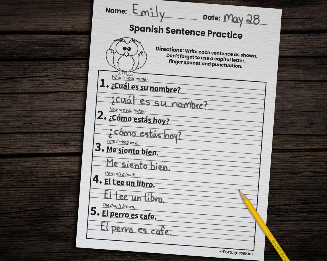 10 Spanish Sentence Practice Worksheets for Kids Printable - Etsy