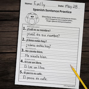 10 Spanish Sentence Practice Worksheets for Kids | Printable Spanish ...