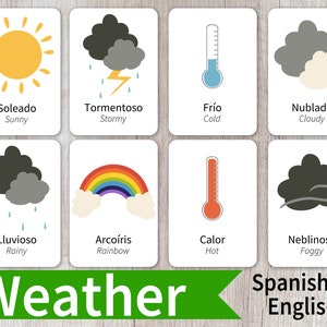12 Spanish & English Weather Bilingual Flashcard Printable - Etsy
