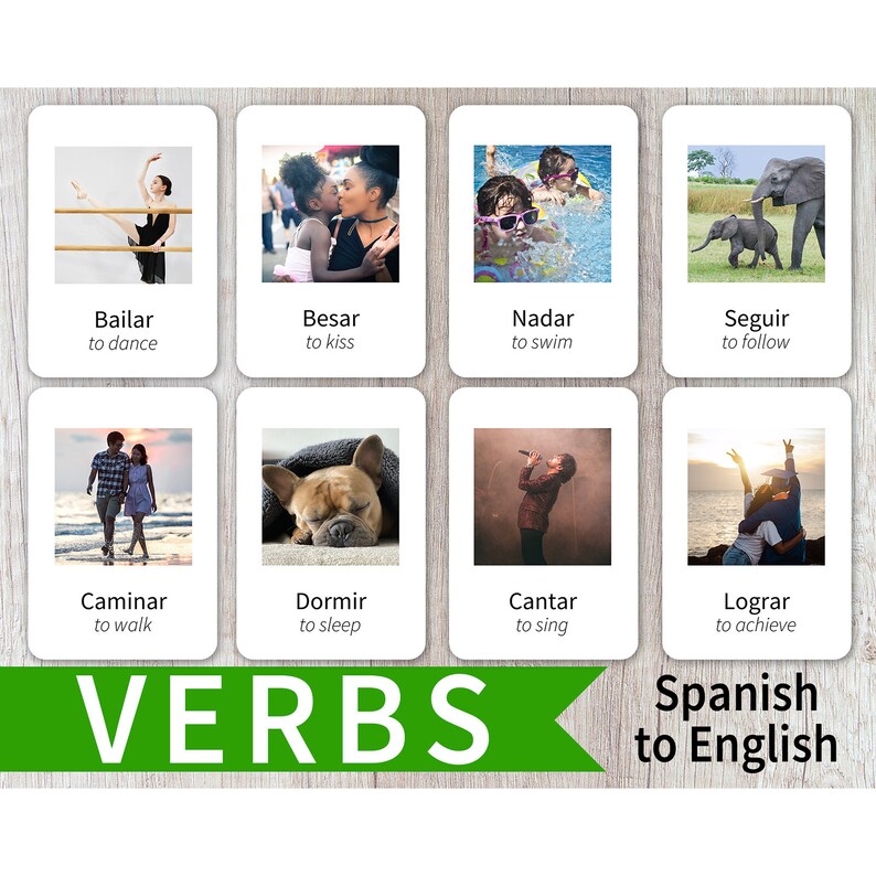 36 Tarjetas didácticas de verbos en español e inglés / - Etsy México