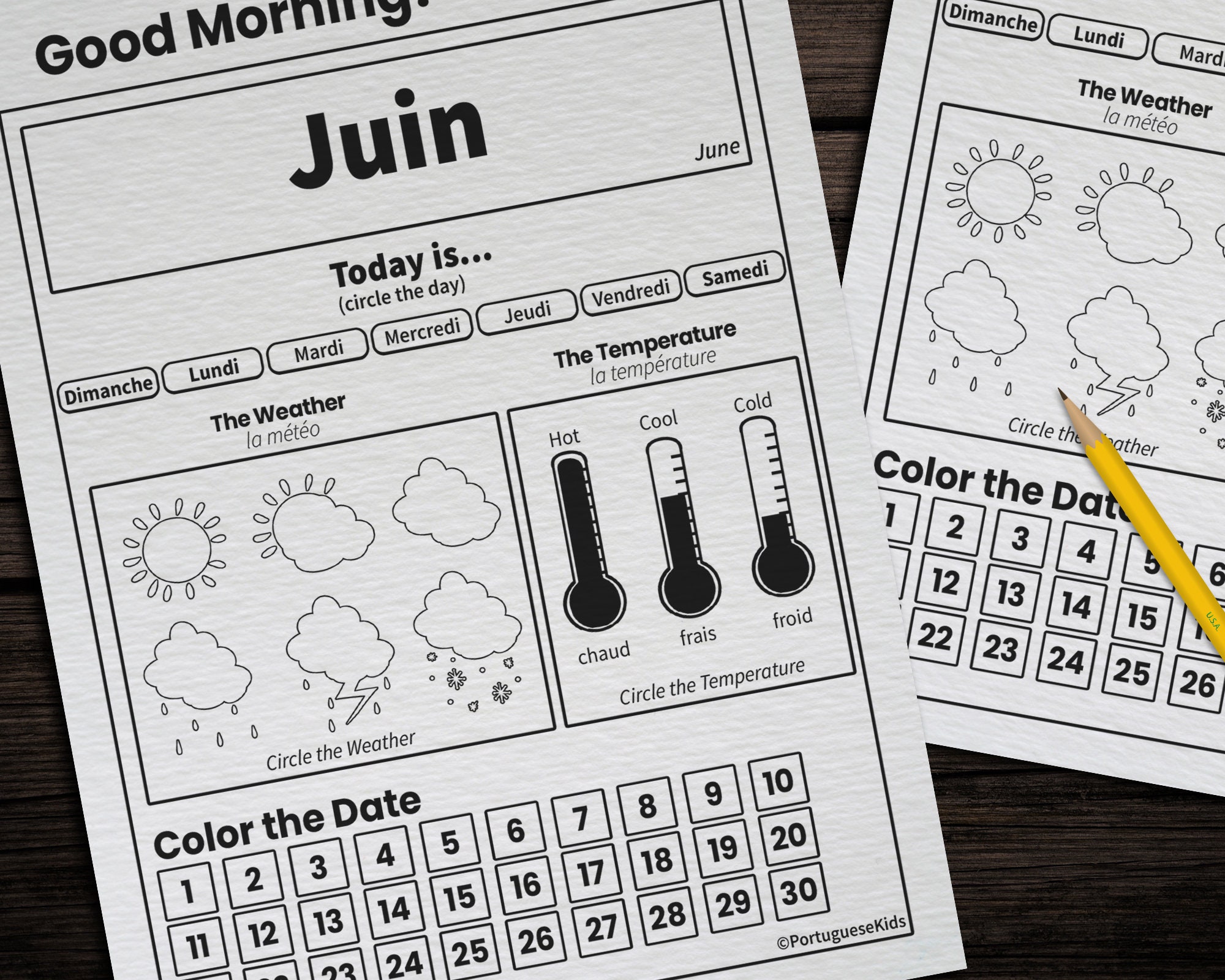 12 French Calendar Worksheets for Kids Printable French - Etsy