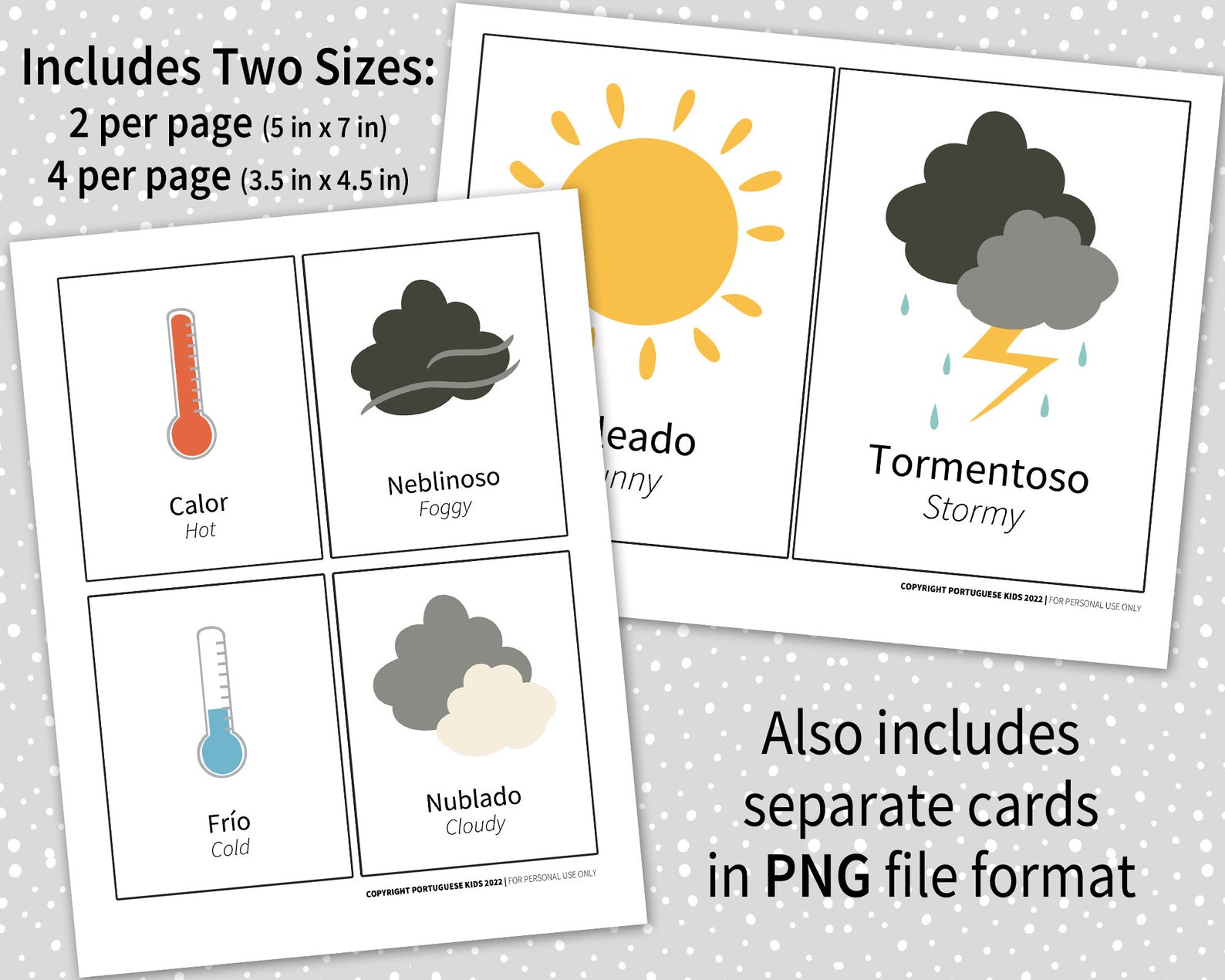 12 Spanish & English Weather Bilingual Flashcard Printable - Etsy