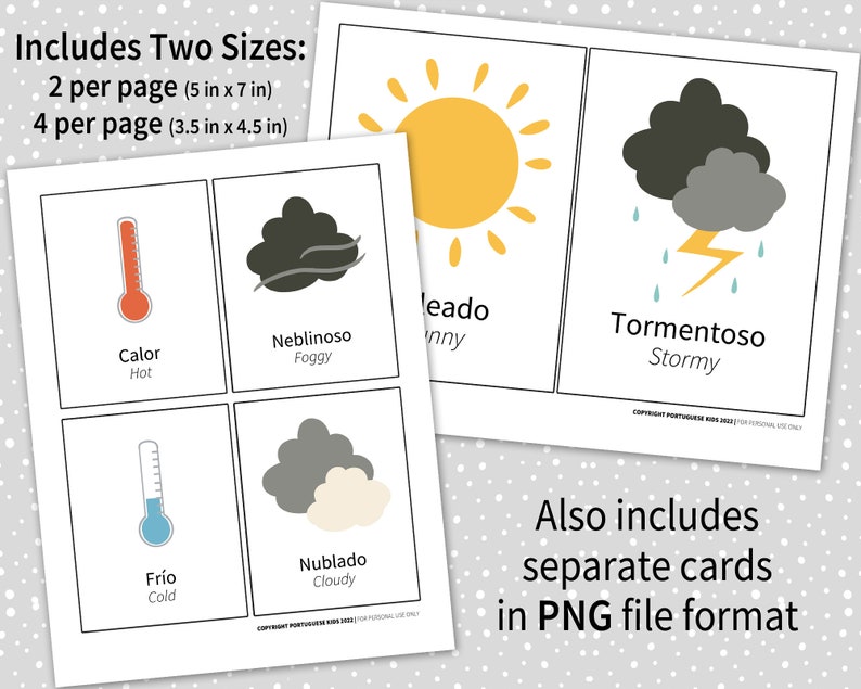 12 Spanish & English Weather Bilingual Flashcard Printable - Etsy