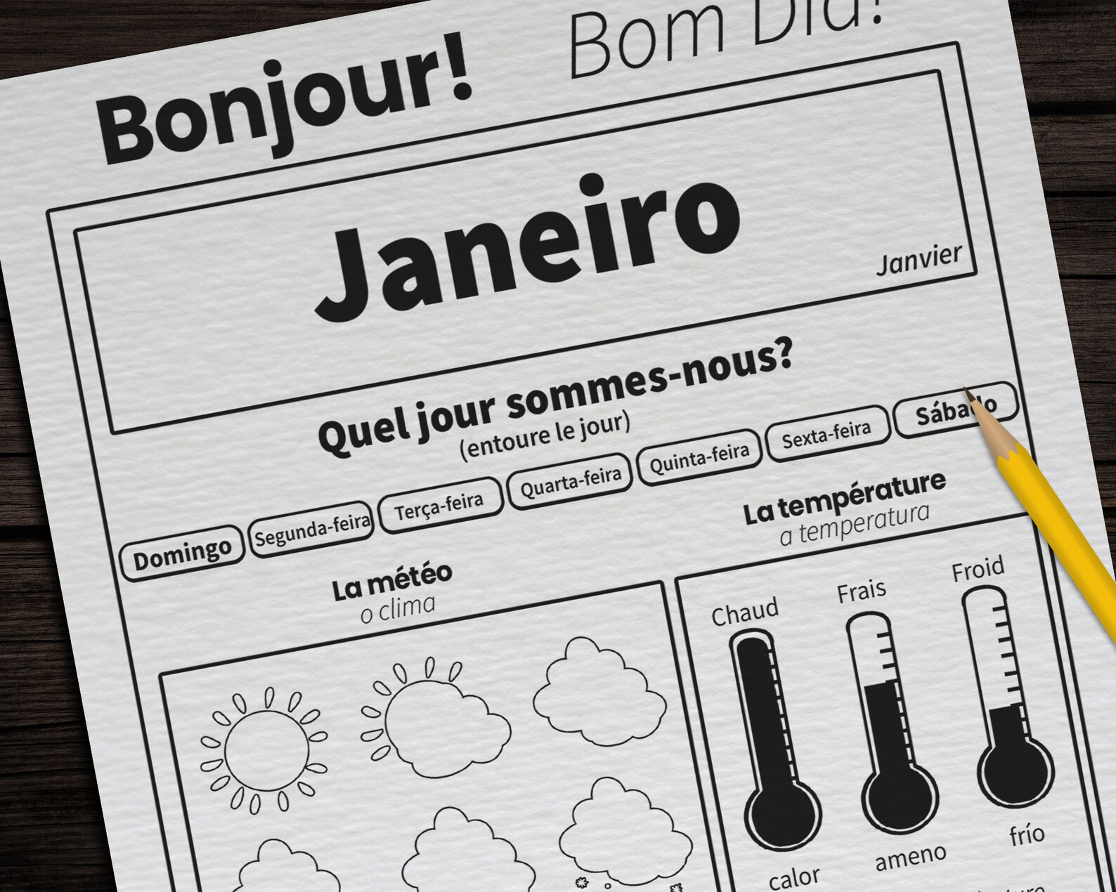 12 French & Portuguese Calendar Worksheets for Kids Printable French ...