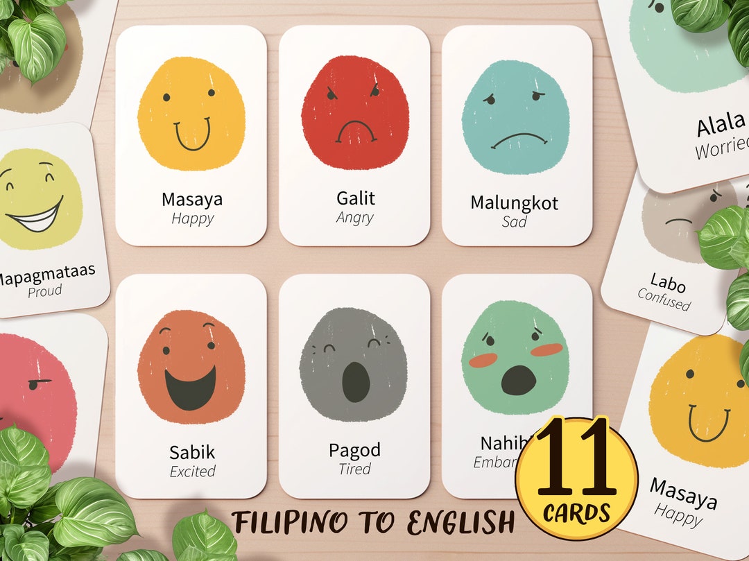 Filipino Emotions Bilingual Flashcards Printable | Filipino Tagalog ...