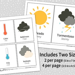 12 Spanish & English Weather Bilingual Flashcard Printable Editable ...