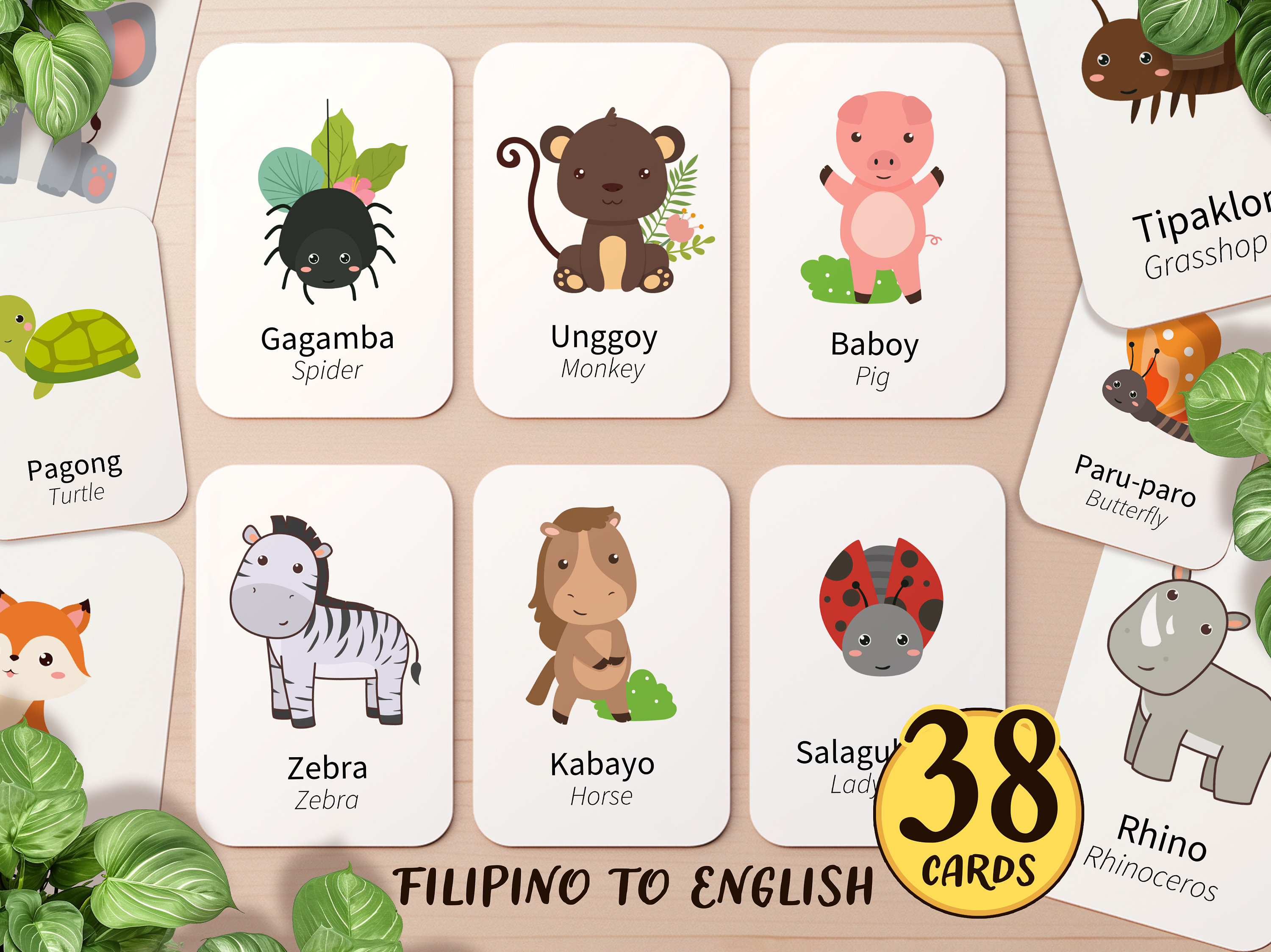38 Filipino & English Animals: Filipino Bilingual Flashcards for Kids ...