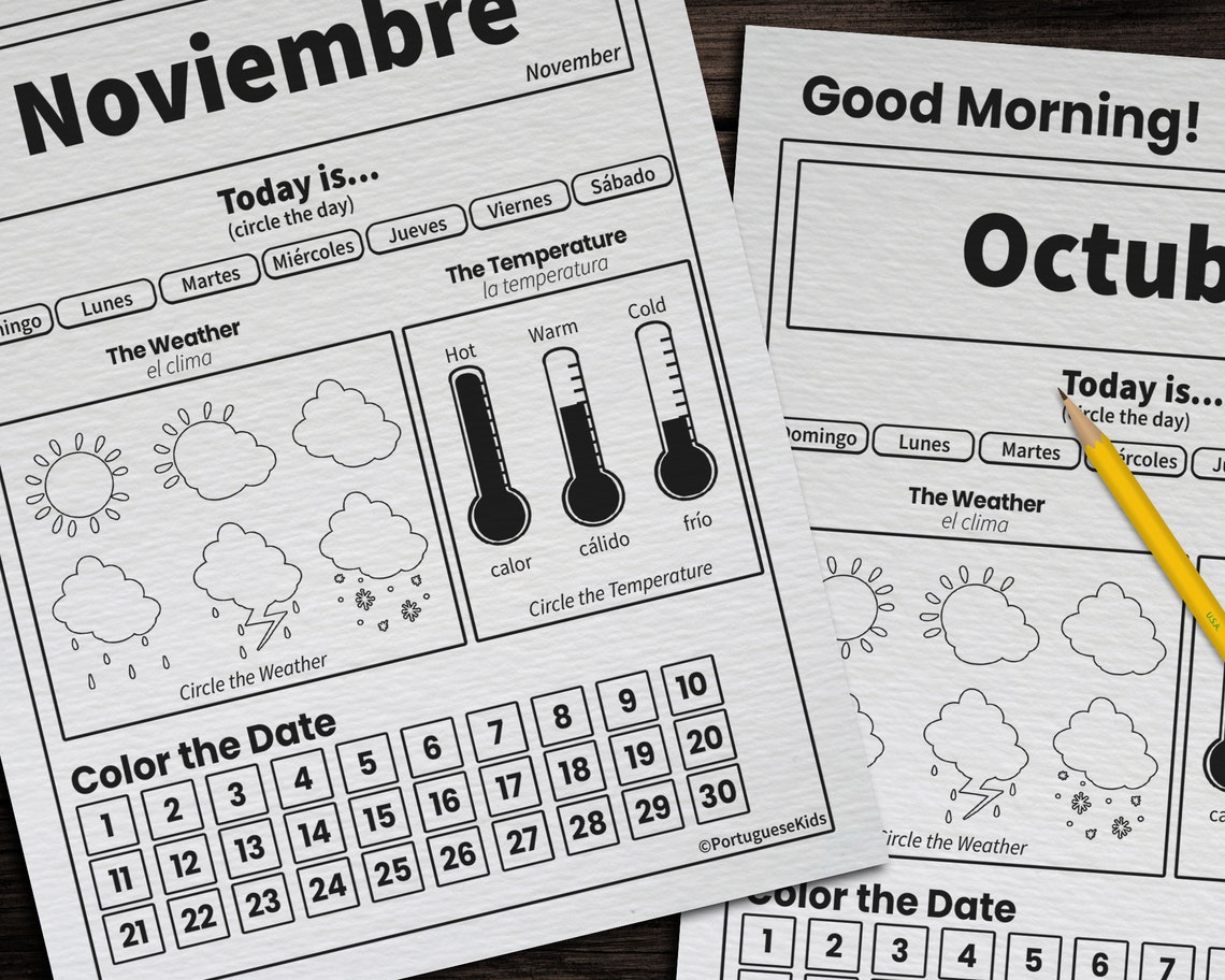 12 Spanish Calendar Worksheets for Kids | Printable Spanish Circle Time ...