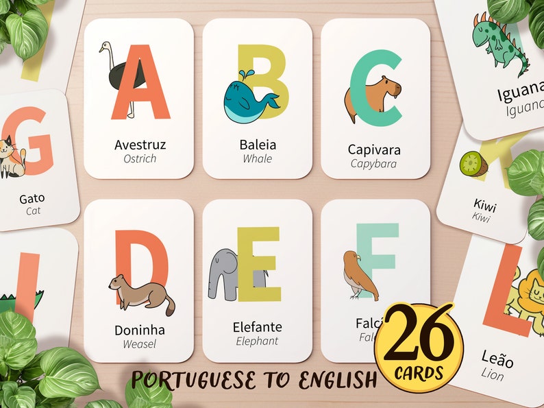 26 Portuguese & English ABC Bilingual Flashcards Printable | Preschool ...