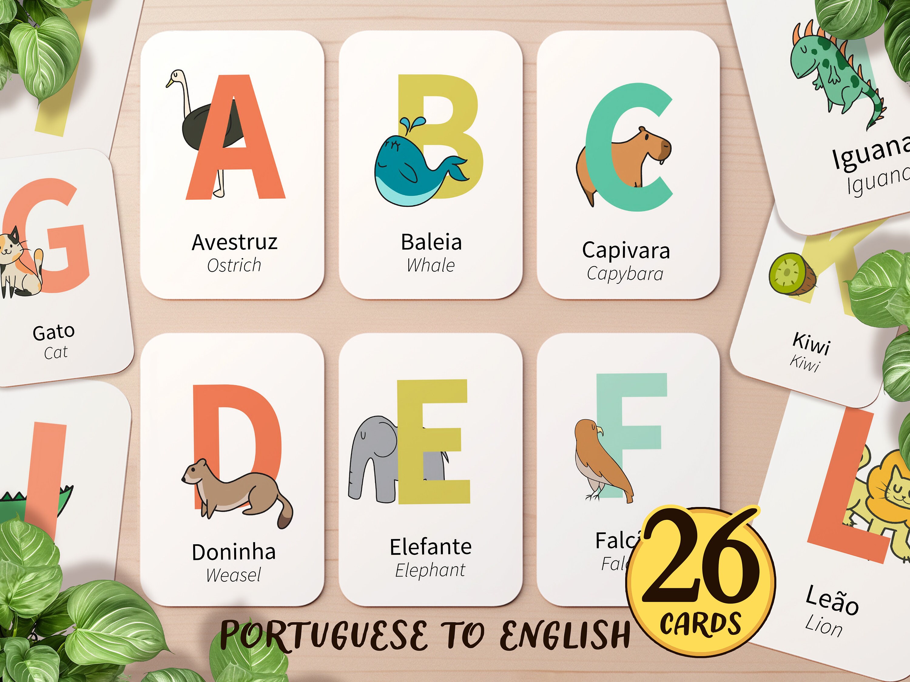 26 Portuguese & English ABC Bilingual Flashcards Printable | Preschool ...