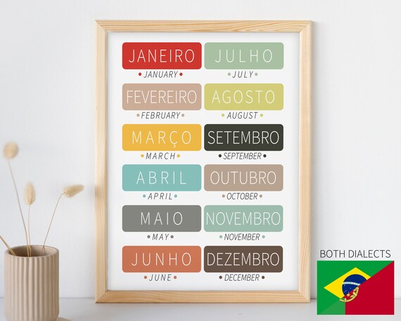 Portuguese & English Months of the Year Poster Printable | Etsy