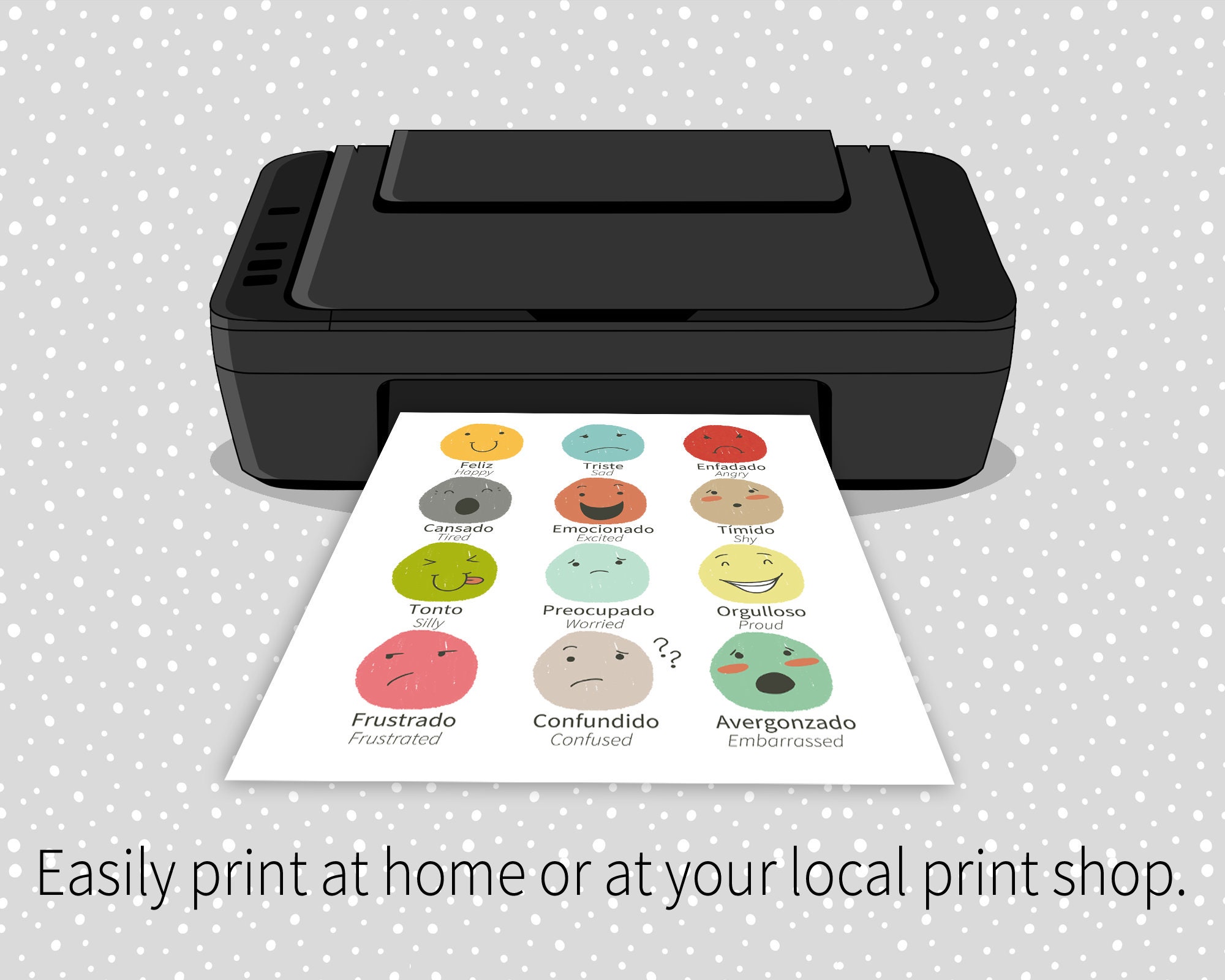 Spanish & English Emotions Poster Printable Preschool - Etsy