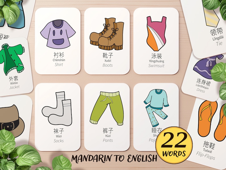Clothes in Mandarin Chinese & English: 44 Bilingual Flashcards for Kids ...
